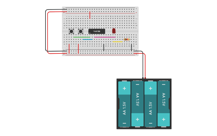 Circuit design NAND 74HC00 - Tinkercad
