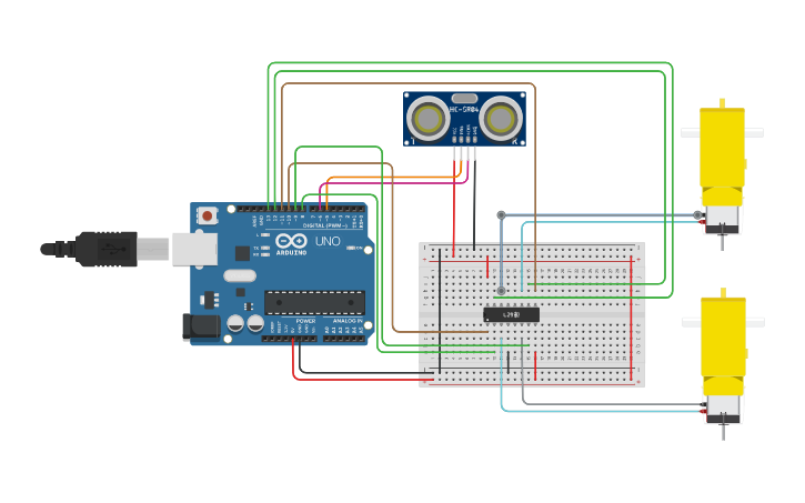 Circuit design Ultrasonic Sensor+Motor Wiring - Tinkercad