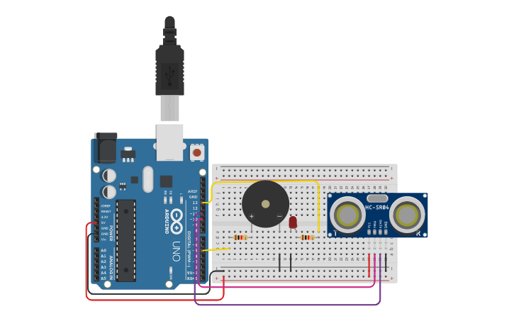 Circuit design Sensor de distancia - Tinkercad