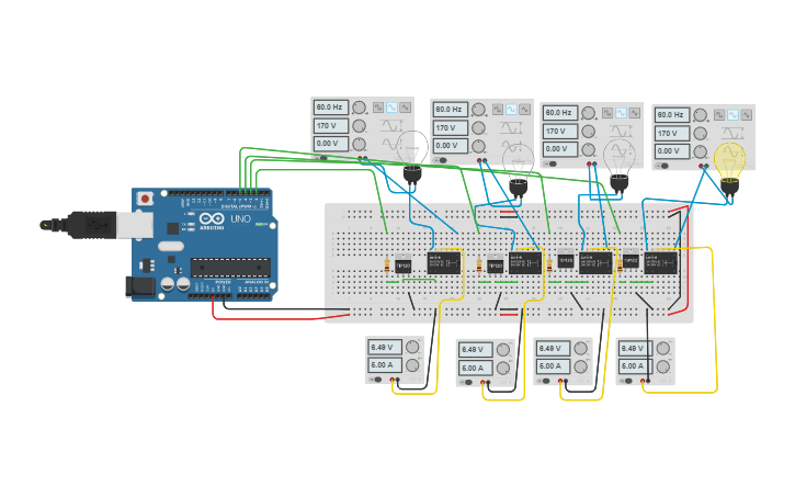 Circuit design 4_salidas digitales | Tinkercad