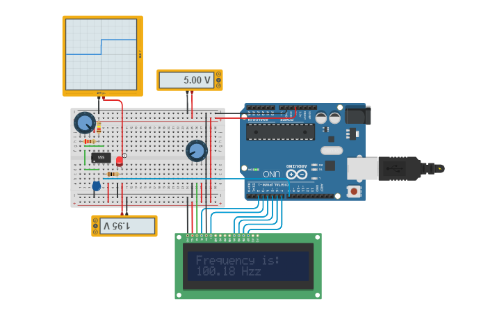 Circuit design astable multivibrator using 555 timer - Tinkercad