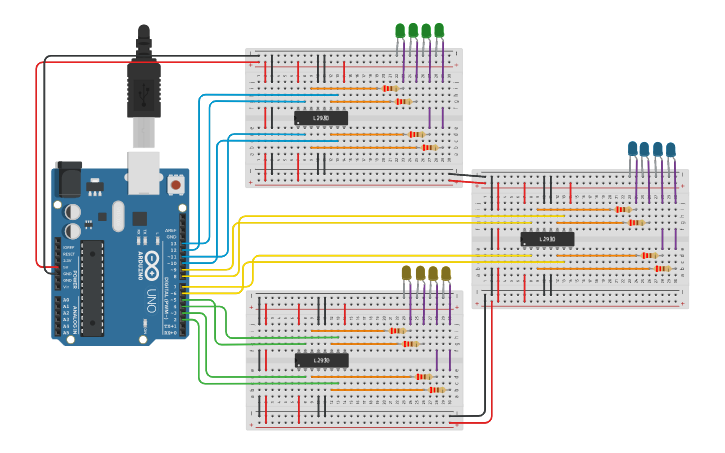Circuit Design Tres Motores Paso A Paso Tinkercad