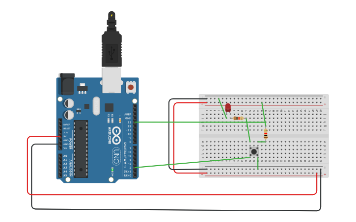 Circuit design led push button - Tinkercad