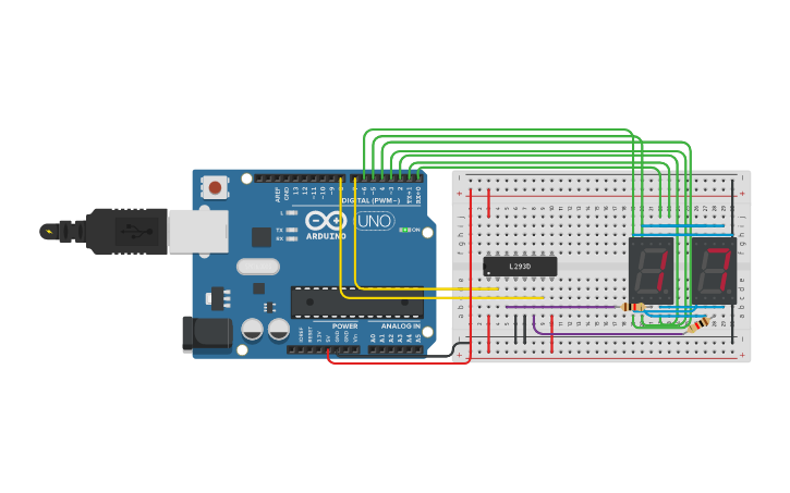 Circuit design multiplexor_2display_7seg - Tinkercad