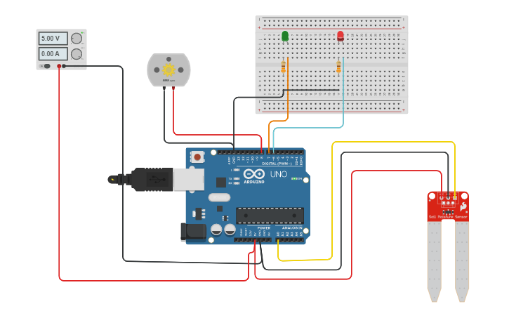 Circuit design smart irrigation system - Tinkercad