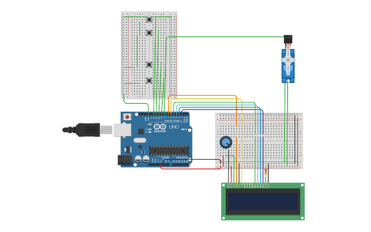 Circuit design Servo Motor interfacing with LCD - Tinkercad