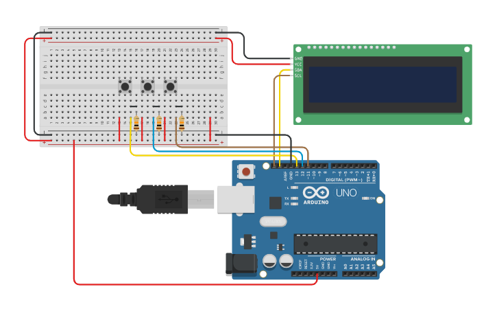 Circuit design Menú lcd con pulsadores - Tinkercad
