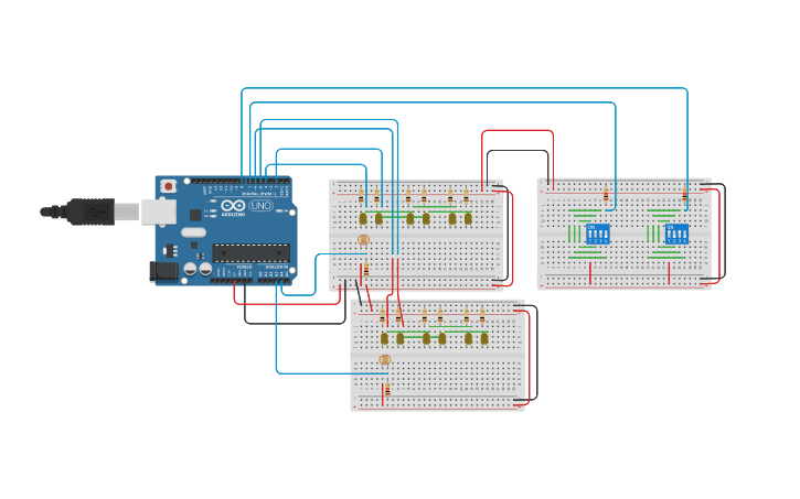 Circuit design 5-TFG luces y sensores - Tinkercad