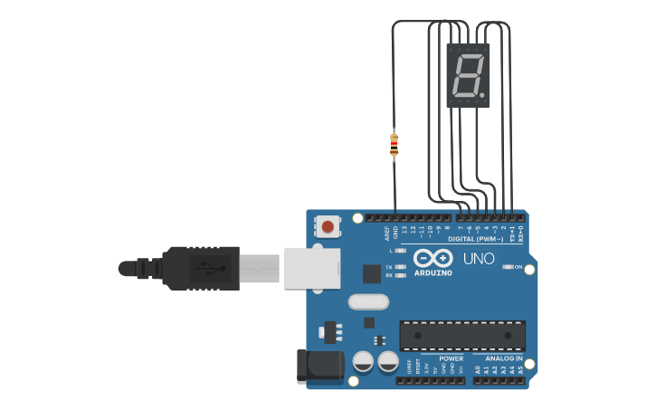 Circuit design 0-9 7 Segment Display - Tinkercad