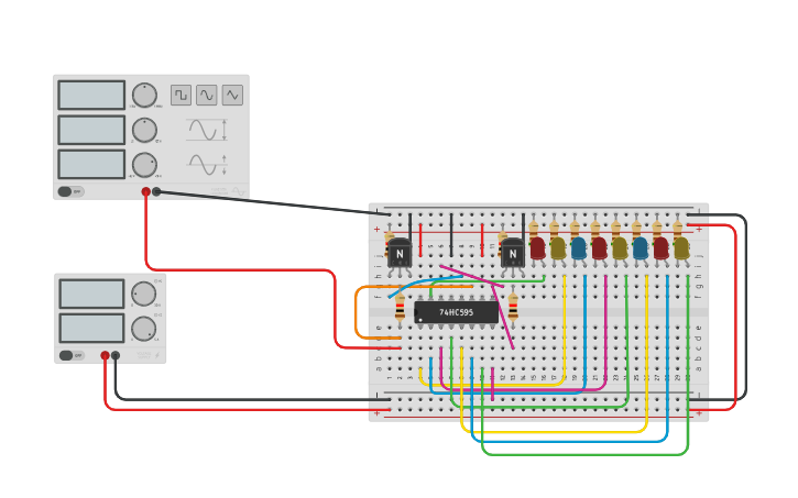 Circuit design Using a Shift register as a Sequence Generator - Tinkercad