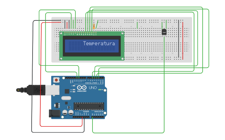 Circuit design LCD Temperatura | Tinkercad