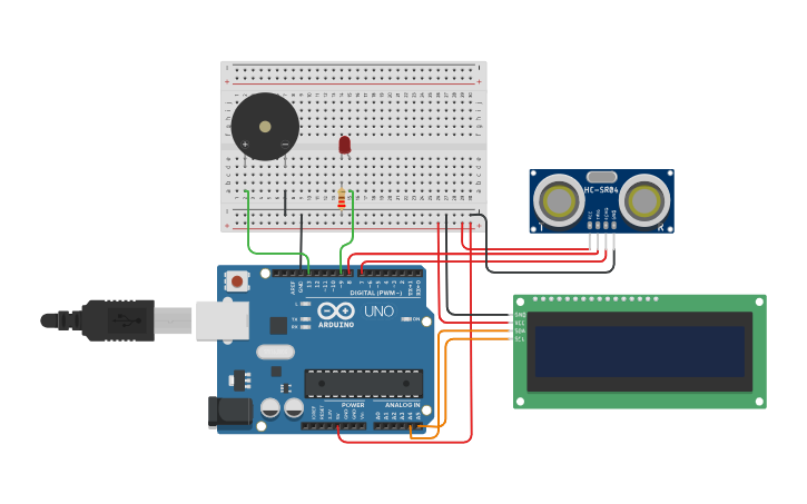 Circuit design Program 7: Ultrasonic Distance Sensor - Tinkercad