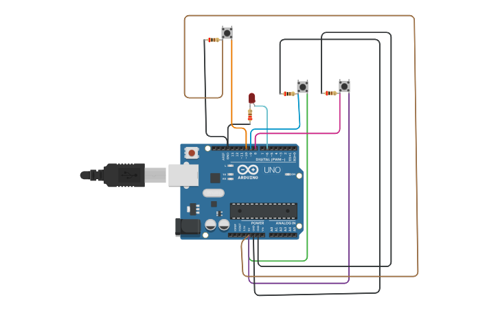 Circuit design EJERCICIO SISTEMA DE SEGURIDAD CON ANDD Y NOTT - Tinkercad