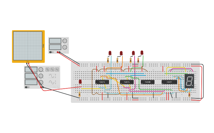 Circuit design asyn BCD counter - Dff | Tinkercad