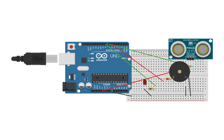Circuit design Week 5 UltraSonic Sensor - Tinkercad