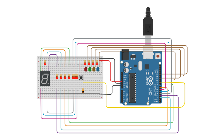 Circuit design Contador numérico(3) 6 Hexadecimal de 0 a F - Tinkercad