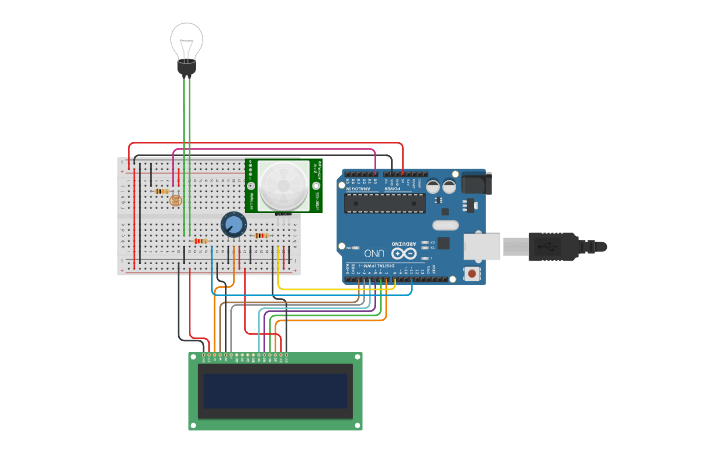 Circuit Design Lampu Dan Lcd Dengan Sensor Pir Dan Photoresistor