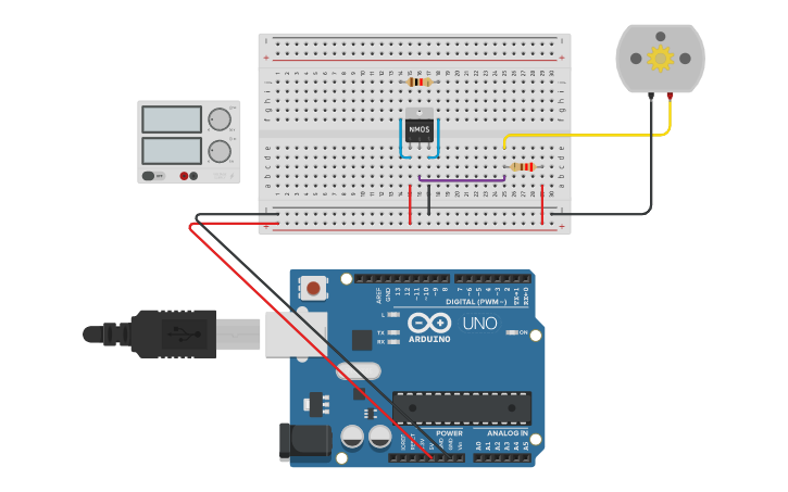 Circuit design Low side switching MOSFET | Tinkercad