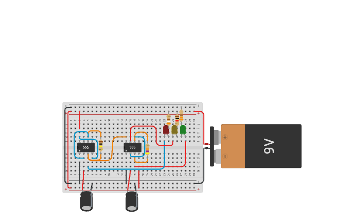 Circuit design Copy of Traffic light control 555 timer ic. - Tinkercad
