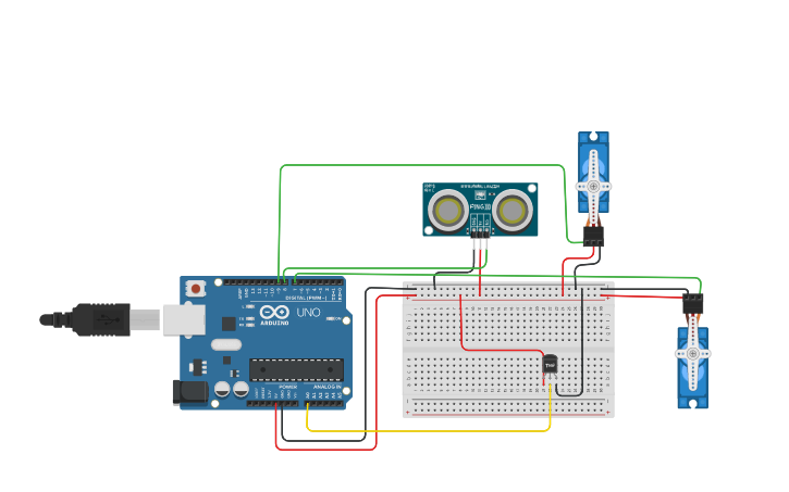 Circuit design automatic door and window - Tinkercad