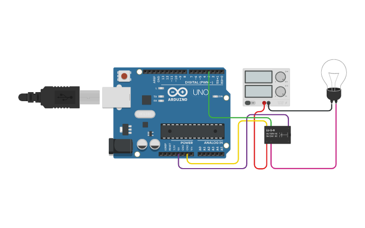 Circuit design Lampu relay | Tinkercad