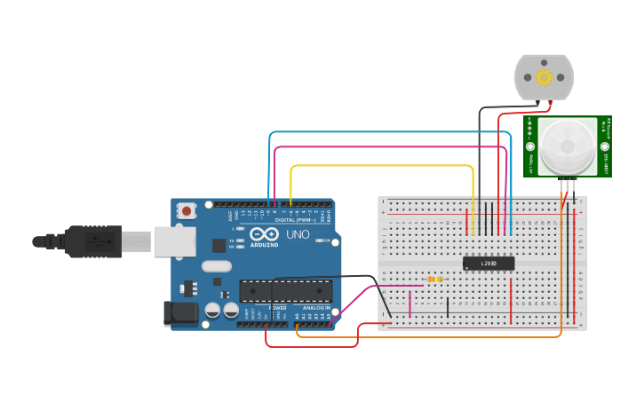 Circuit design MOTOR CON CC Y SENSOR PIR PRÁCTICA - Tinkercad