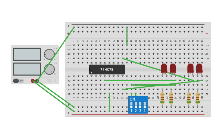 Circuit design 74HC75 - Tinkercad