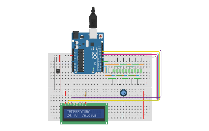 Circuit design Sensor de temperatura - Tinkercad