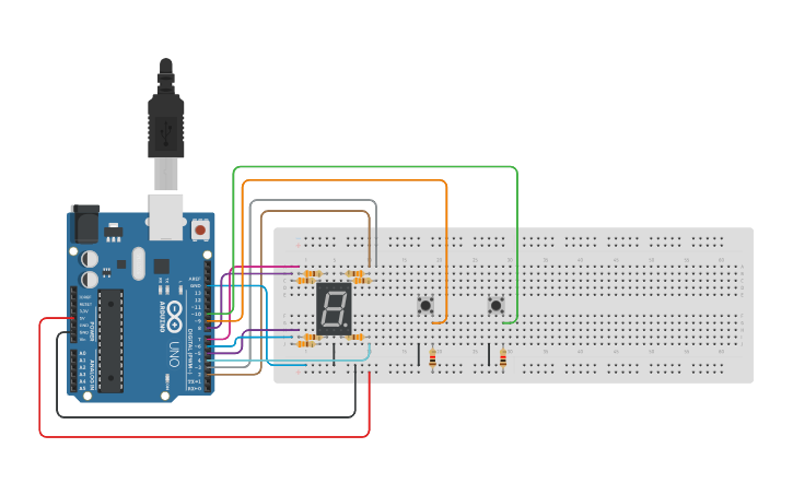 Circuit design DISPLAY Y PULSADOR KEVINVXEL - Tinkercad