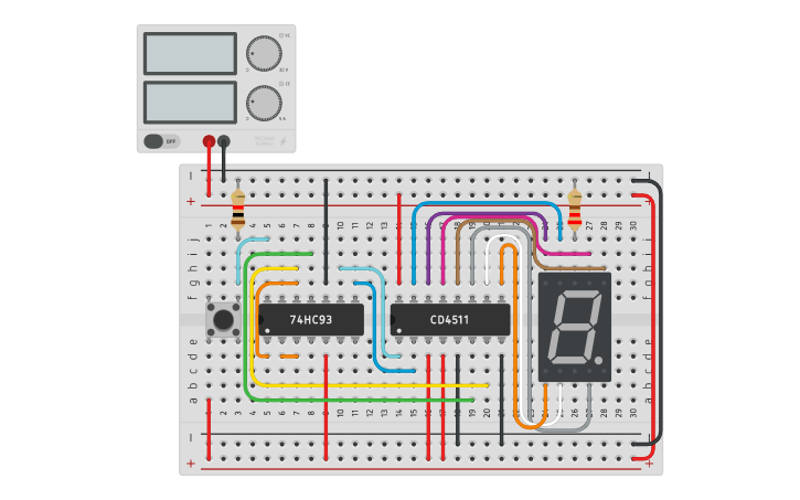 Circuit design Contador 7493 - Tinkercad
