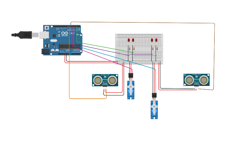 Circuit design CPrzejazd kolejowy - Tinkercad