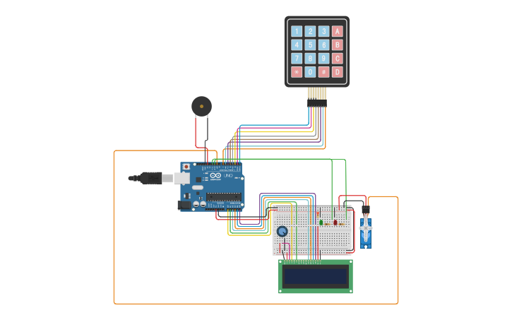 Circuit Design Cerradura De Puerta Automatica Teclado 4x4 Tinkercad