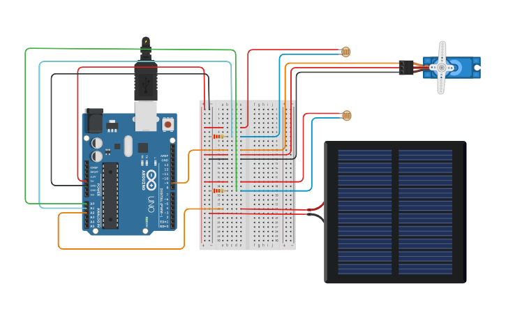 Circuit design Sun-Tracking Solar Panel - Tinkercad