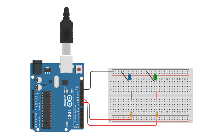 Circuit design Practica 3.2 Encendido de dos Leds con Arduino y ...