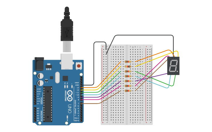 Circuit design Display 7 Segments - Tinkercad