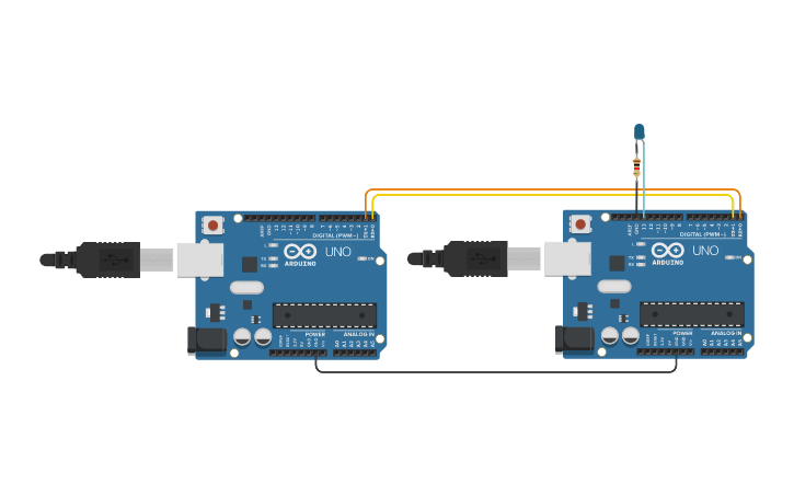 Circuit design Conexión de 2 Arduinos | Tinkercad Circuit design Conexión de 2 Arduinos | Tinkercad