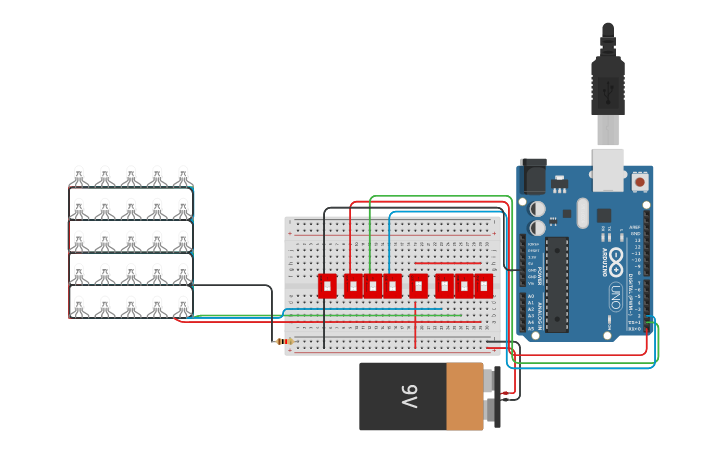 Circuit design Simple LED's Square - Tinkercad