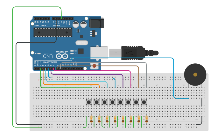 Circuit design How To Make Arduino Piano With Buzzer - Tinkercad