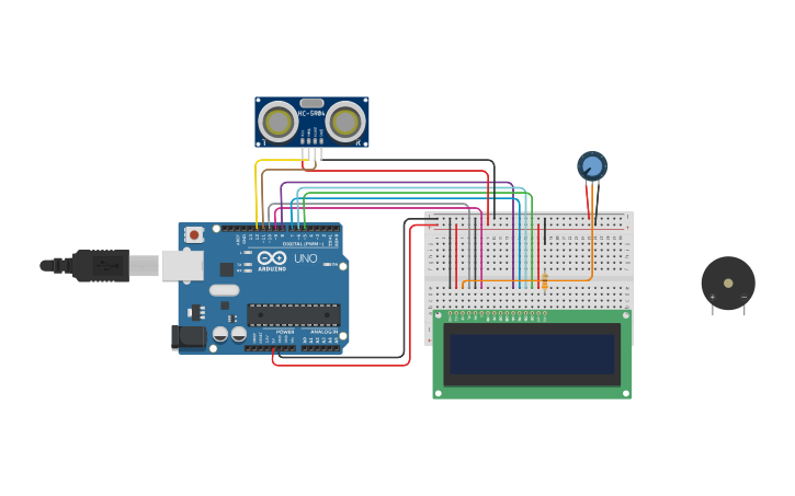 Circuit design An Ultra Sonic Sensor with LCD Display - Tinkercad