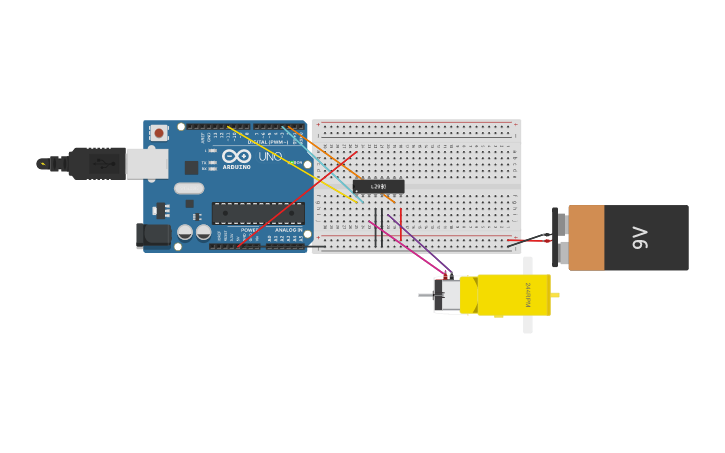 Circuit design pratica 4 l293d | Tinkercad