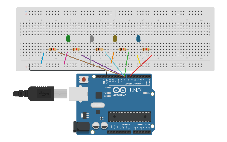 Circuit design Practica Arduino reto | Tinkercad