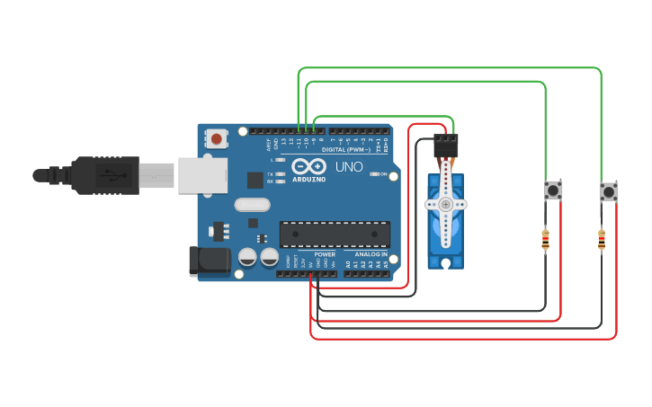 Circuit design Servo con 2 botones - Tinkercad Circuit design Servo con 2 botones - Tinkercad
