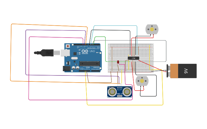 Circuit design humanoid obstacle avoiding robot - Tinkercad