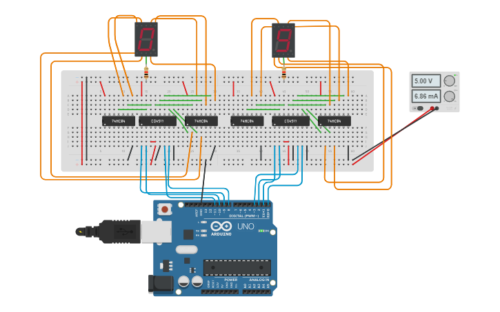Circuit design Arduino: Contador decimal - Tinkercad