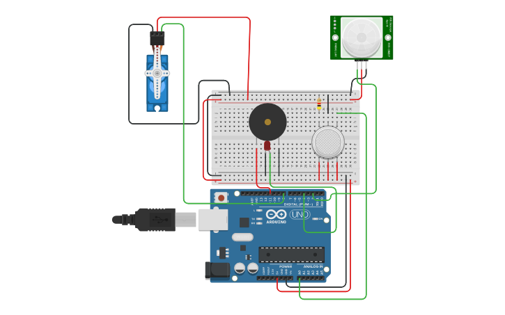 Circuit Design Arduino Gas And Motion Sensor Tinkercad