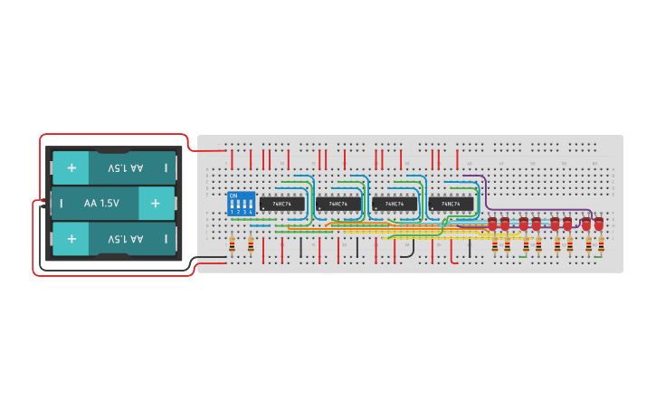 Circuit design 8 bits flip-flop - Tinkercad
