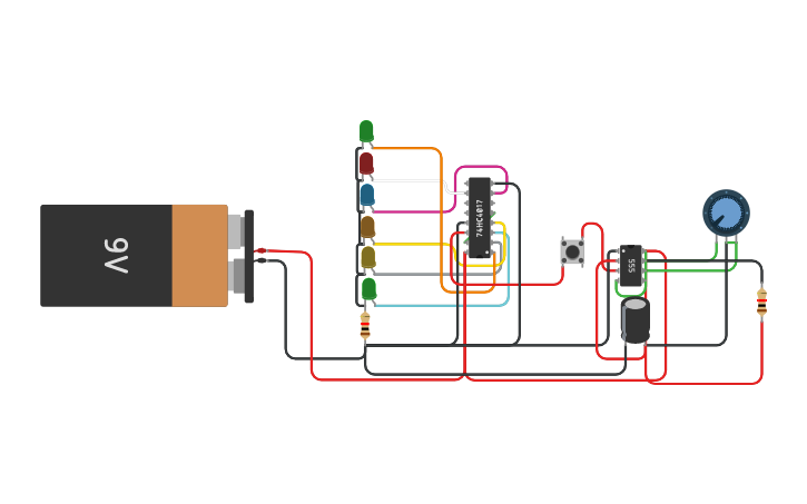 Circuit design digital dice - Tinkercad