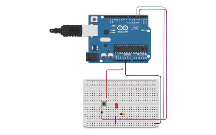 Circuit design LED with Button - Tinkercad