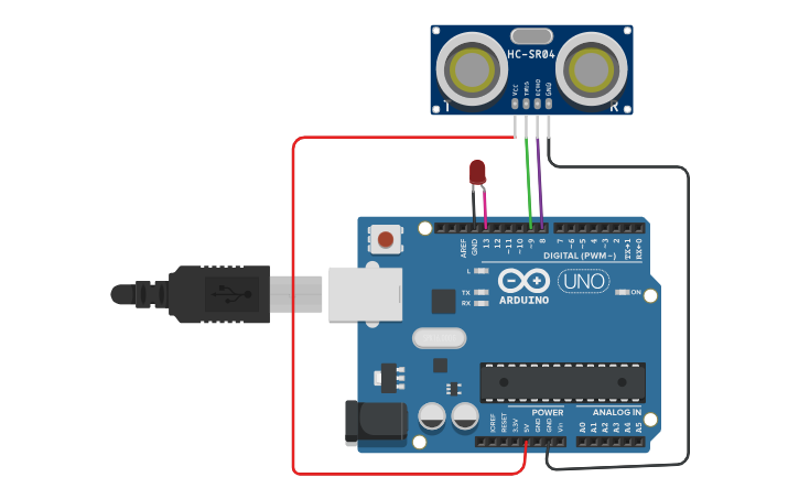 Circuit design Ultrasonic Sensor - Tinkercad