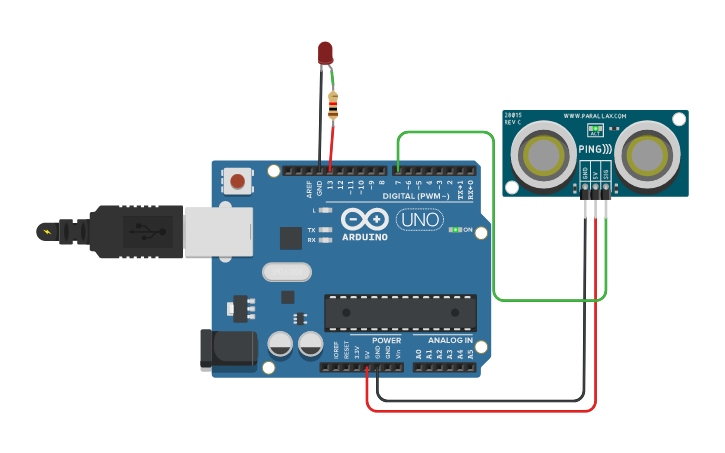 Circuit design 8693, prac 2-ultrasonic sensor - Tinkercad